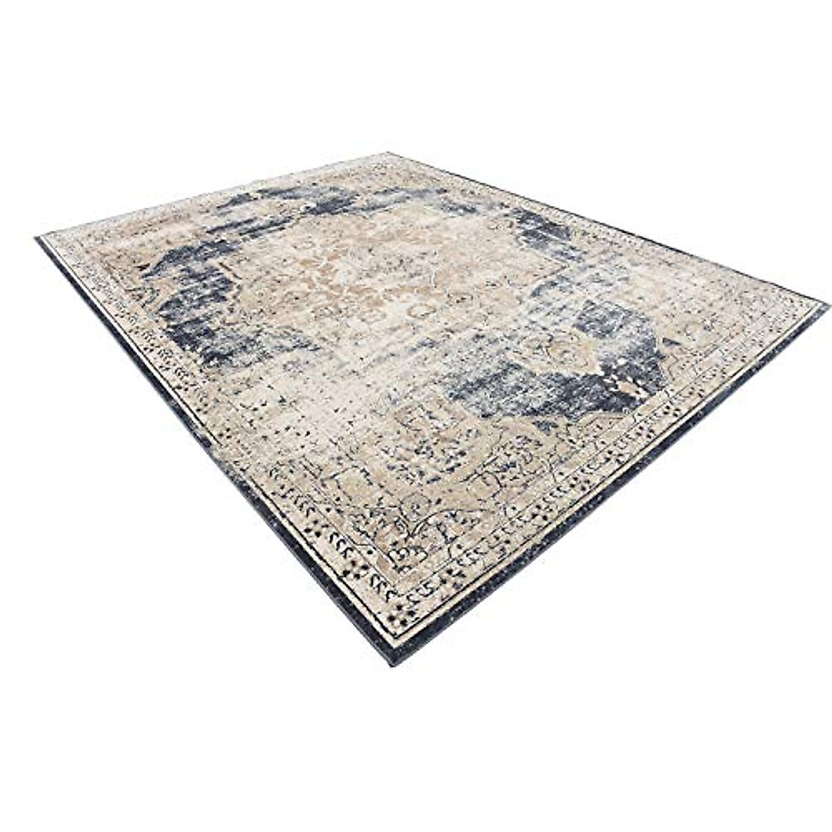 Unique Loom Chateau Collection Vintage, Distressed, Medallion, Rustic, Traditional Area Rug, 8' 0" x 10' 0", Beige/Navy Blue
