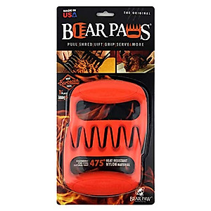 Bear Paws Meat Claws, 2 Pairs (Orange) - The Original Meat Shredder Claws, USA Made - Easily Lift, Shred and Serve Meats - Ultra-Sharp, Ideal Meat Claws for Shredding Pulled Pork, Chicken and Beef…