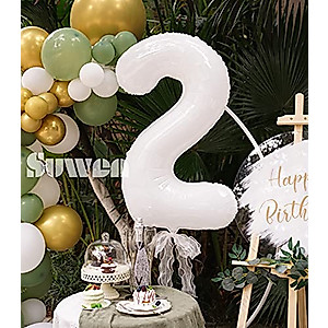 SUWEN 40 Inch White Large 2 Balloon Number Big Foil Helium Number Balloons 0-9 Giant Jumbo Happy 2nd Birthday Party Decorations for Boy or Girl Huge Mylar Anniversary Party Supplies