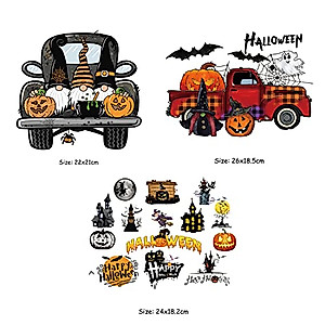 3Sheets 14Pcs Halloween Iron on Transfers, Halloween Iron on Patches "Happy Halloween" Skull Ghost Pumpkin Halloween Iron on Decals on transfers for Crafts T-Shirts Bags Clothing DIY Decorations