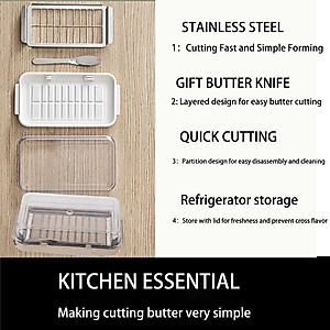 Donfafecuer Butter Slicer Cutter Stainless Steel,Butter Pan Container with Lid Plastic Butter Container with Knife, Small Butter Container (Wheat Base Color)