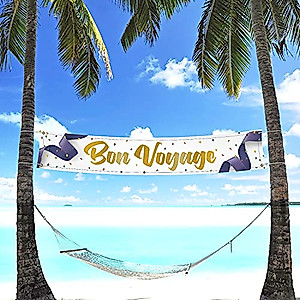 Bon Voyage Large Banner, Travel Theme Banner, Cruise Party Lawn Sign, Farewell Porch Sign, Adventure Awaits, Goodbye Retirement Party Decorations, Indoor Outdoor Backdrop 8.9 x 1.6 Feet
