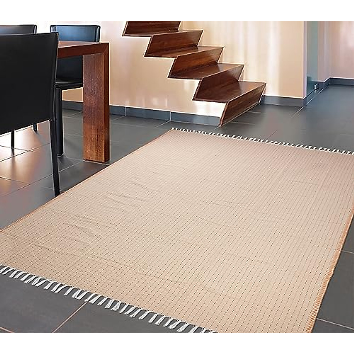 Casavani Upgraded Boho Bathroom Rug 100% Woven Geometric Rug for Bedroom White and Black Rug Bohemian Bath Mat, Kitchen Rug Washable Cotton Throw Rug Tassel Rug for Living Room 4x10 Feet Runner