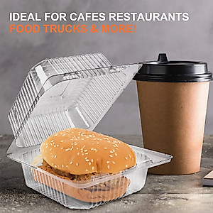 AQSXO 100 Pcs Clear Plastic Take out Containers,Disposable Clamshell Dessert Container with Lid, for Salads, Pasta, Sandwiches (5x4.7x2.8 in).