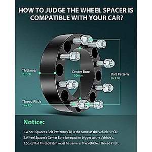 SCITOO 4X 8x170 2 inch Wheel Spacers 8x170mm 8 Lug 14x1.5 Studs 130mm Compatible with for F-250 for F-350 Super Duty