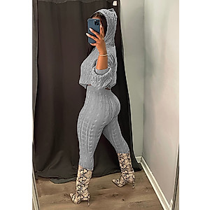 NRTHYE Hooded Sweater Two Piece Set Autumn Winter Women Solid Long Sleeve Crop Top And Pants Rib Knitted Suits Tracksuit