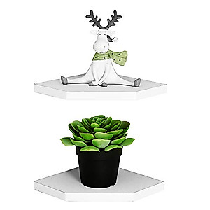 WELLAND 7-Inch Floating Corner Shelves Set of 2, Wall Mounted Storage Shelf with White Finish for Bedroom, Living Room, Bathroom, Display Shelf for Small Plant, Photo Frame, Toys and More