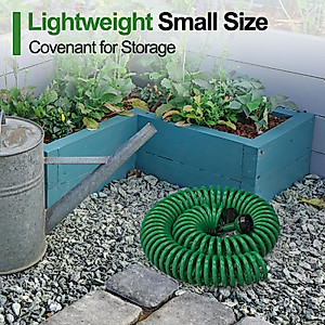 SPECILITE Lightweight Coil Garden Hose 50 FT× 3/8”, EVA Flexible Coiled Water Hose with 6-Pattern Spray Nozzle, Retractable Curly Recoil Watering Hoses and No Kink for Boat, Greenhouse, Yard, patio