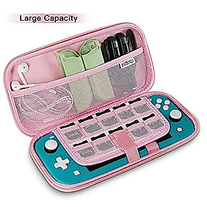 Switch lite classic Case - Protective Case Compatible with Switch lite- Fits Extra Controllers and 9 NDS Cards slot- Includes Accessories Pouch and Shoulder strap Cute Switch lite Case（Sakura pink）