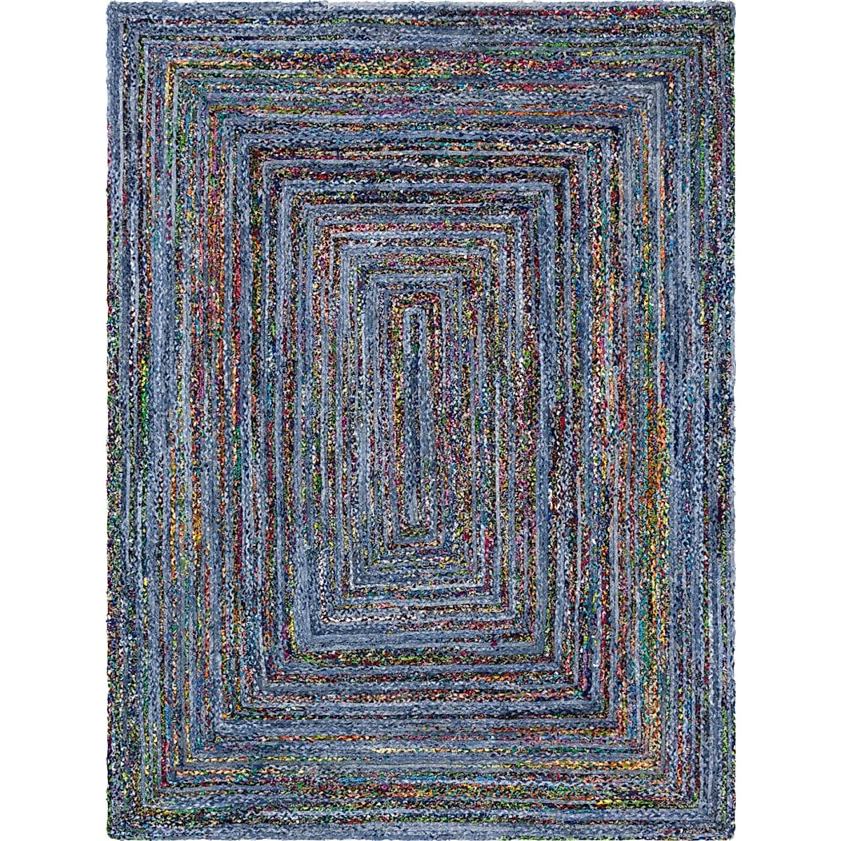 Unique Loom Braided Chindi Collection Casual Modern Blue/Dark Blue Area Rug (9' 0 x 12' 0)