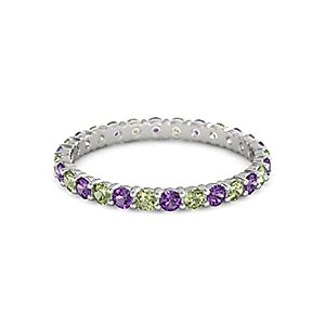 CARILLON Amethyst With Peridot Round 2.50 MM Eternity 925 Sterling Silver Women Stackable Wedding Ring Jewelry (Sterling Silver, 7)
