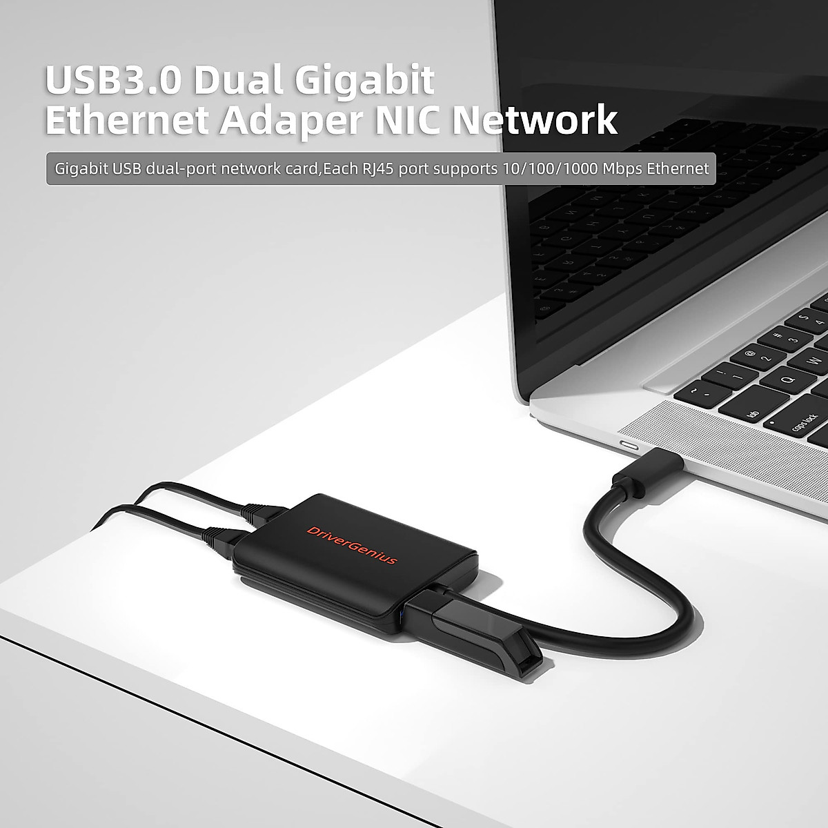DriverGenius USB 3.0 to Dual Port Gigabit Ethernet Adapter NIC w/USB Port - Compatible for Windows 11, macOS 15 (CU200)