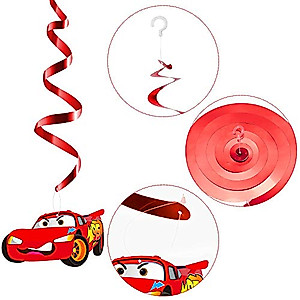 Unbess 30Ct Race Car Hanging Swirls Decorations, Racing Car Whirls Glitter Foil Ceiling Streamers, Let’s Go Racing Themed Party Decoration Supplies for Kids Race Fans Birthday Baby Shower Party Favors