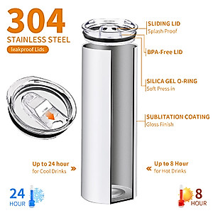 Sublimation Tumblers, KIDJFGG 8pack sublimation tumblers 20 oz skinny Straight with Lids and straws, Sublimation Shrink Wrap, Sublimation Blanks Product Stainless Steel Tumbler for Mug Press, Gift Box