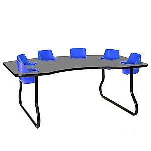 Toddler Tables 6-Seat Feeding Table, Gray Glace Top, Blue Seats