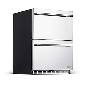 NewAir 24" Outdoor Fridge with Dual Drawers for Wine, Beer, and Beverages | 20 Bottle and 80 Can Capacity | Built-in or Freestanding | Weatherproof Stainless Steel Fridge | Ideal Outdoor Patio Fridge