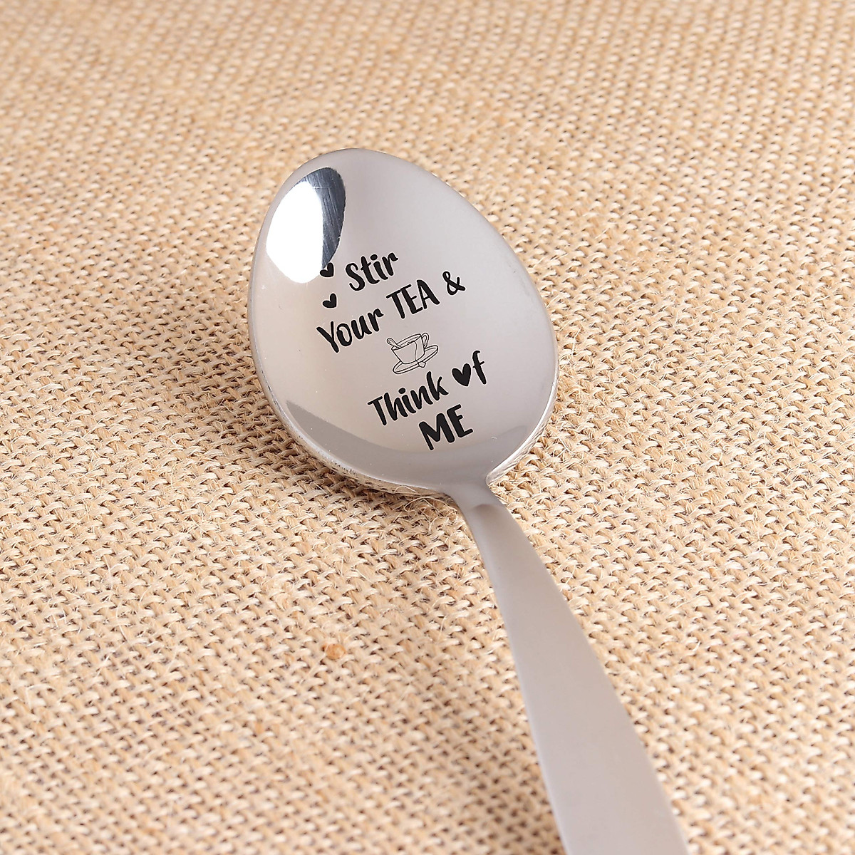 THE BASH AFFAIR Stir Your Tea & Think Of Me Engraved Spoon Gift|Long Distance Relationship Gift For Tea Lover|Valentines Day Gift For Boyfriend From Girlfriend|Tea Lover Gift For Him Her - 7 Inch