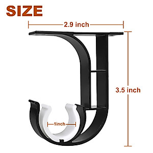 Ceiling Curtain Rod Brackets, Heavy Duty Curtain Rod Holders Black Ceiling Curtain Rod Hooks for 1 to 1.2 Inch Rod, Window Hardware Ceiling Brackets, 2 Pack
