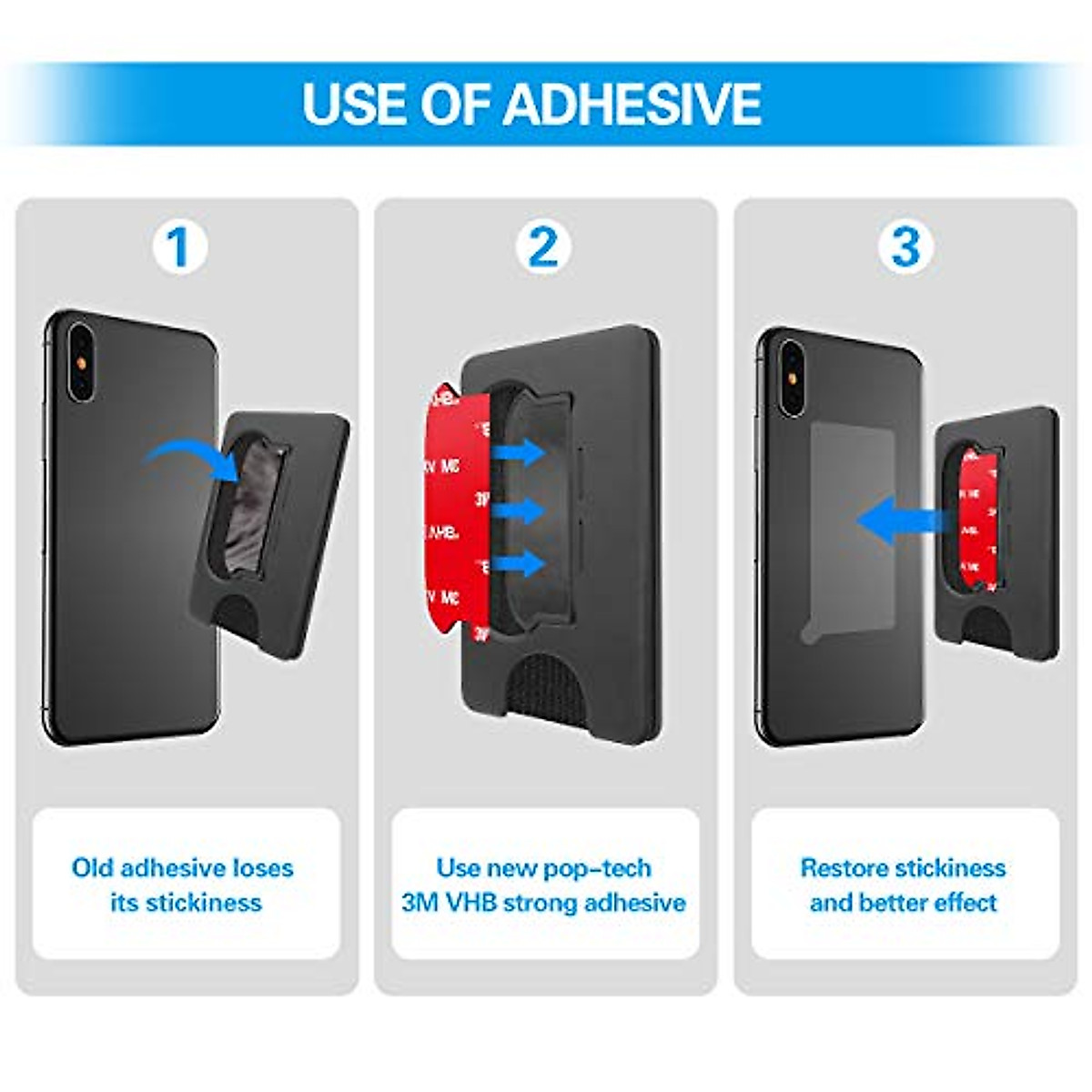 Sticky Adhesive Replacement for Socket Wallet+ Base, pop-tech 6pcs 3M VHB Strong Sticker Pads for Cell Phone Wallet Plus Case Back Stand, Double Sided Tape for iPhone 13 14, Samsung & All Smartphone