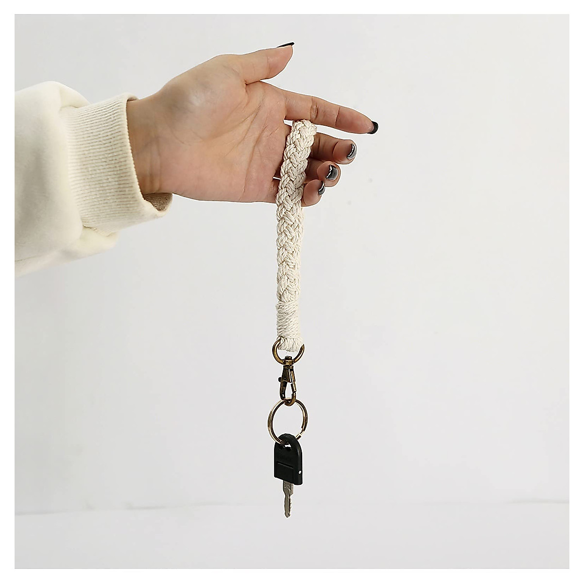 Poagoep Macrame Boho Keychain Bracelet Handmade Wristlet Keychain Keyring Holder Wrist Lanyard for Women（3）
