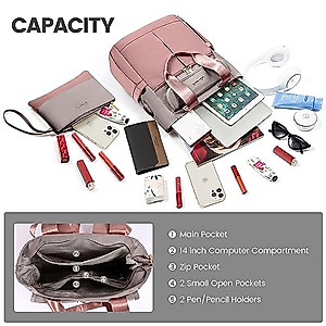 LOVEVOOK Backpack Purse for Women, Convertible Small Backpack Tote for Woman, Mini College Daypack for Work, Daily, Travel, 2pcs set, Pink-Grey