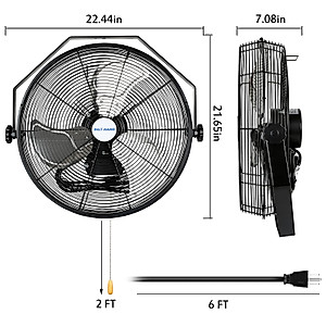 BILT HARD 18 inch Industrial Wall Fan, 4300 CFM, 3-Speeds High Velocity Wall Mount Fan with Sealed Motor, Heavy Duty Metal Barn Fans, 2 Pack