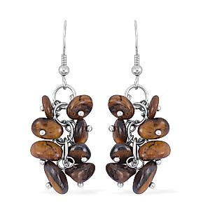 Shop LC Tigers Eye Gemstone Chips Necklace, Earrings & Bracelet Set - Cluster Stainless Steel Jewelry for Women - Boho Beach Healing Crystal Jewelry - Necklace Length 18" - Stretchable Bracelet