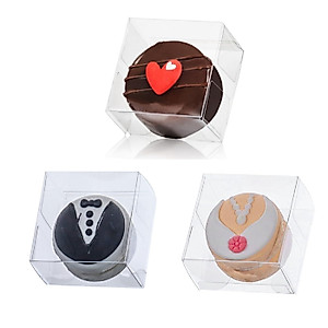 RomanticBaking 100pcs 2.17" × 2.17" × 1.38" Inch Chocolate Covered Mini Cookies Boxes Strawberry Macaron Boxes Clear Bakery Boxes for Gumballs, Pretzel,Browine,Malt Balls,Wedding Favors Party Boxes