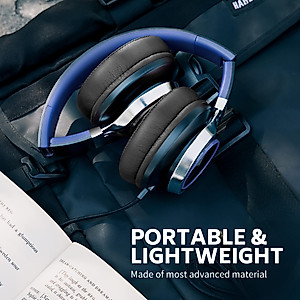 COOSII AC01 Over-Ear Headphones Wired, Noise Isolating Corded Stereo Headsets with Microphone Volume Control for Adults Teens 3.5mm for Chromebooks, Laptop, Computer, Tablets, Travel (Black Blue)