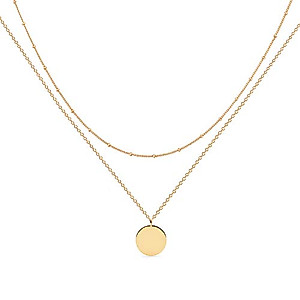 MEVECCO Gold Layered Necklace,18K Gold Disc/Circle Bead Chain Dainty Elegant Simple Layer Necklace for Women
