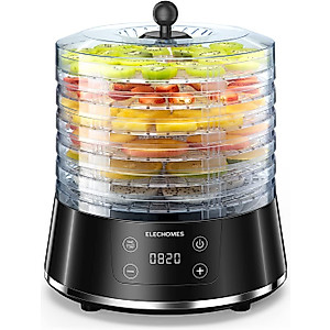 Food Dehydrator, Elechomes Upgraded 6-Tray Dryer for Beef Jerky, Meat, Fruit, Dog Treats, Herbs Vegetable, Digital Time & Temperature Control, Overheat Protection Fruit Roll Sheet Included, BPA Free