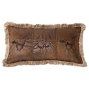 Carstens, Inc Running Horses Faux Leather Decorative Pillow, 1 Count (Pack of 1), Multicolor