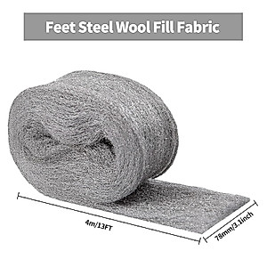 Steel Wool for Mice Control,4 Pack of 3.1" x13 Ft Steel Wool,Gap Filler for House & Garage,Keep Mice Away from Holes, Siding, Pipeline, Vents in Garden, House, Hardware DIY Kit（ #3 Coarse）