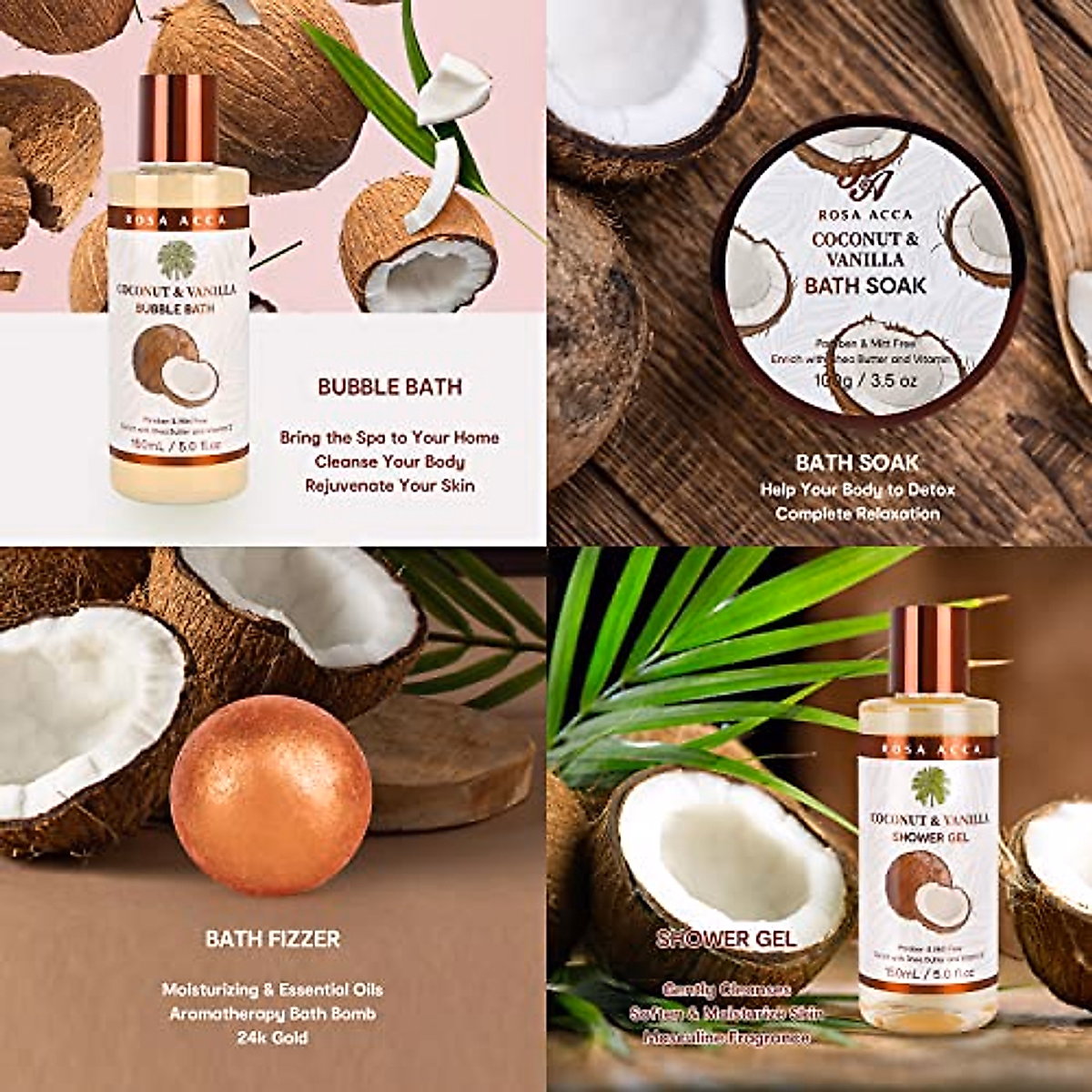 Bath Gift Set Vanilla Coconut Home Spa Set, 22Pcs Spa Gift Basket for Women, Relaxing Spa Day Kit for Girls Include Lip Balm, Christmas Birthday Gift for Women from RA ROSA ACCA