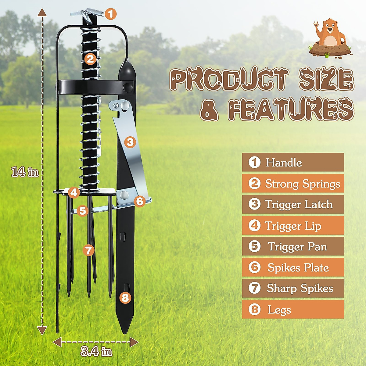 Qualirey 3 Pc Mole Trap for Lawns, Spear Style Mole Killer for Garden Yard Outdoor, Alloy Steel Mechanical Gopher Vole Traps, Quick and Clean