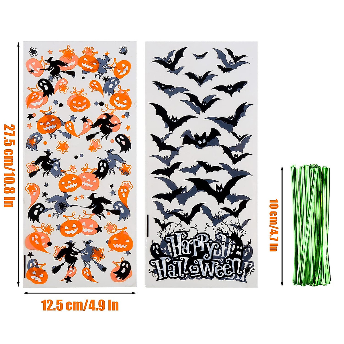 STEFORD Halloween Cellophane Bags,120PCS Halloween Clear Cellophane Candy Gift Treat Bags for Halloween Party Favors Supplies