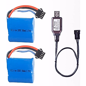 7.4V (2 x 3.7V) 700mAh Li-ion Battery with SM-4P Plug for Old Version UDI001 Venom Speed RC Boat UDI008 UD08 UDI001 Battery 2 Pack with USB Charger