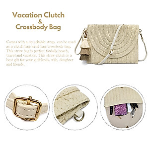 Aovtero Straw Clutch Purse Women Crossbody Bag Summer Beach Shoulder Bags Envelope Wallet Handbags (Beige)