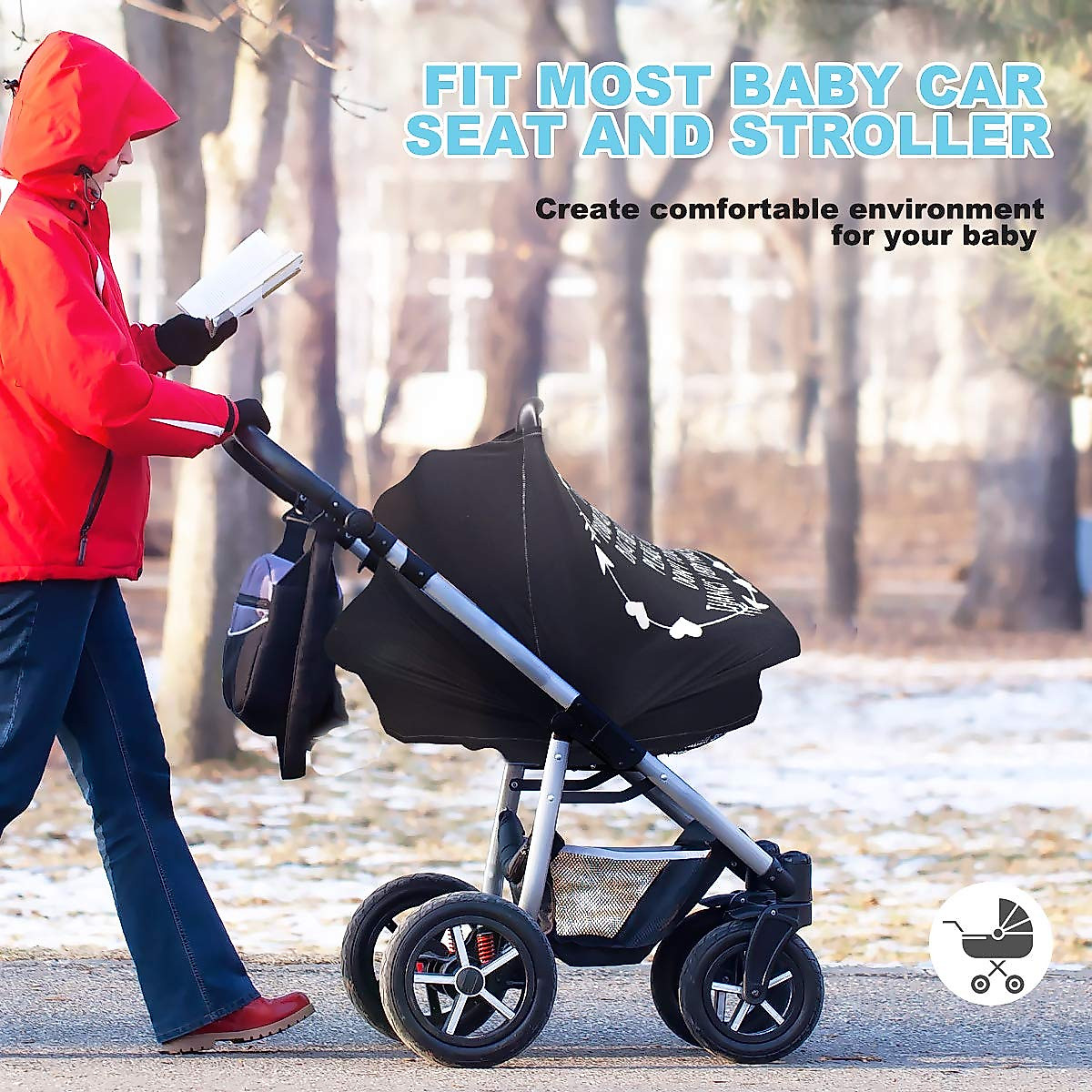 Allnice Nursing Cover 2 Pcs Baby Breastfeeding Cover Soft Nursing Scarf for Infant Stroller Cover Nursing Scarf Baby Shower Gifts for Newborn Baby Boys and Girls, Pink and Black