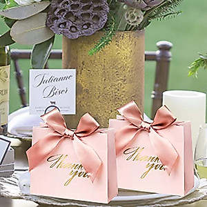 25 Pack Thank You Gift Bag, Small Pink Gift Bags with Pink Ribbon, Baby Shower Party Favor Boxes, Paper Treat Bag Bulk Mini Party Gift Boxes for Birthday Wedding Bridal Shower Business