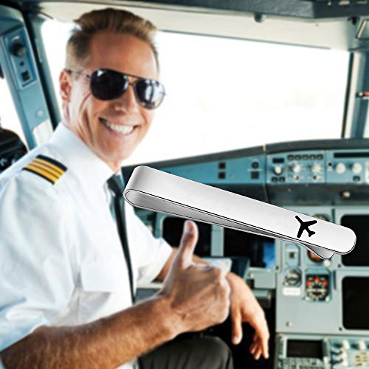 LQRI Airplane Tie Clip Airplane Jewelry Pilot Gift Fly Safe Tie Clip Aviation Gifts Pilot Tie Bar Gifts Traveling Long Distance Relationship Gift for Men (Airplane Tie Clip)
