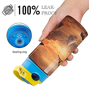 Stainless Steel Water Bottles Native American Tribes Travel Water Cups with Handle And Silicone Straw Drinking Cup with Leak Proof Lid Thermo Travel Mug for Women Men