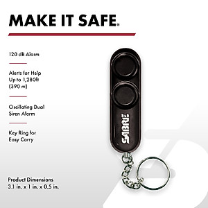 SABRE Personal Alarm With Key Ring, 120dB Alarm, Audible Up To 1,280 Feet (390 Meters), Simple Operation, Reusable, Black