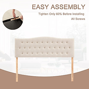 Huatean Home Tufted Upholstered Headboard Queen Size, Sturdy and Durable Solid Wood Bed headboard, Fabric Headboard Adjustable Height from 37” to 51”, Modern Button Diamond Design Head Board, Beige