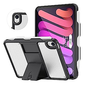 Soke New iPad Mini 6th Generation 2021 Case with Pencil Holder-[Full-Body Protection + 2nd Gen Apple Pencil Charging +Two Viewing Angles],Translucent Frosted Back Cover for iPad Mini 6 8.3 Inch(Black)
