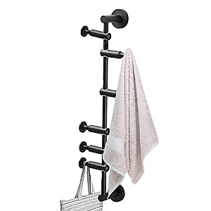 TFCFL Modern Wall Mount Coat Rack, 6 Brass Sleek Coat Hooks Rack, Vertical Coat Rack Wall Mounted Coat Hooks Coat Rack for Entryway Bedroom Coats Scarfs Bag Hat Umbrella Space Saving (Black)