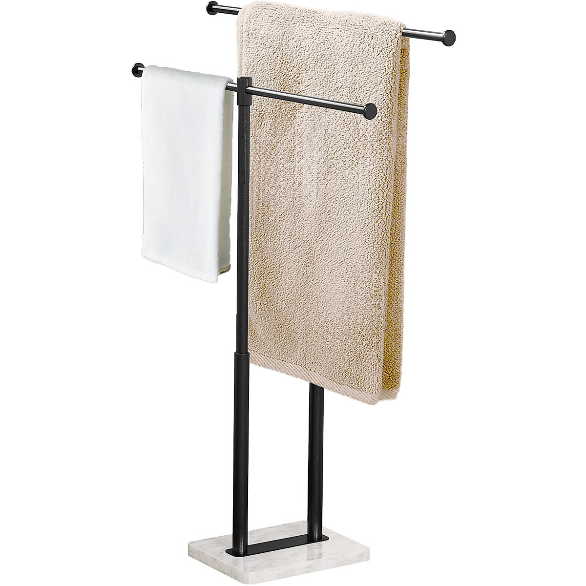 Standing Towel Rack, BETHOM Towel Racks for Bathroom Freestanding with Marble Base, 2-Tier Floor Towel Rack, Double-T Shape Free Standing Towel Rack for Bath Towels, Black
