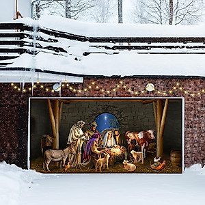 Christmas Garage Door Banner, 6x13ft Christmas Holy Nativity Backdrop, Hanging Xmas Garage Background, Holiday Background Sign, Indoor Wall Door House Decor
