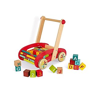 Janod Wooden ABC Buggy Cart with 30 Blocks - Ages 1+ - J05379