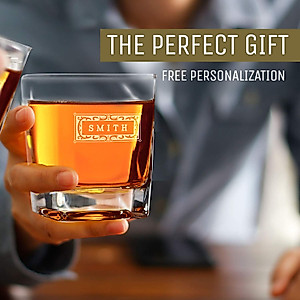 Swanky Badger Personalized Whiskey Glasses, Set of 2, Custom Whisky Glasses, 8.5oz (250ml), 3.5” x 3.5” x 3.5” (Classic)